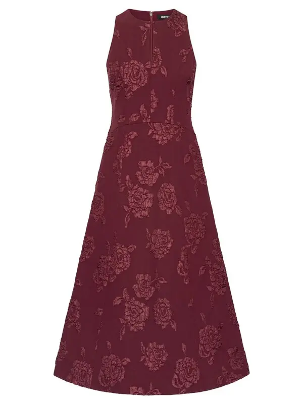 ROTATE BY BIRGER CHRISTENSEN Sleeveless Jacquard Midi Dress - Rosso