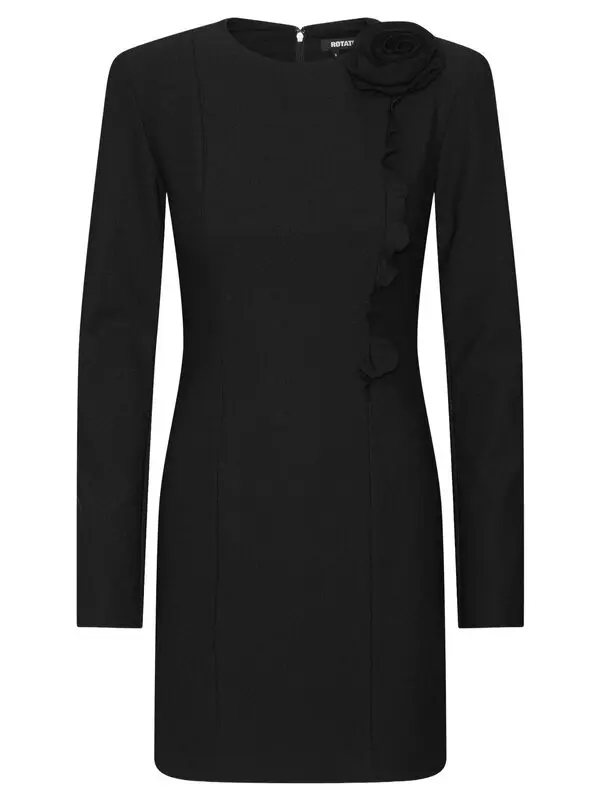 ROTATE BY BIRGER CHRISTENSEN Mini Floral Ruffle Crepe Dress - Nero