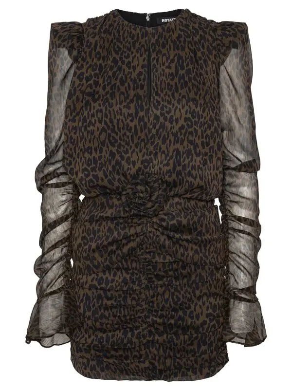 ROTATE BY BIRGER CHRISTENSEN Leopard Print Ruched Mini Dress - Marrone