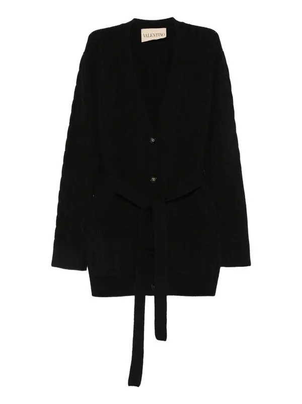 Valentino Garavani Cashmere Cardigan With Belt And Front Pockets - Nero