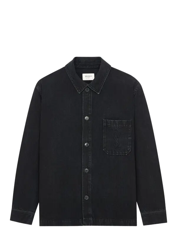 Saint Laurent Cotton Shirt Jacket With Front Button Closure And Pointed Collar - Nero
