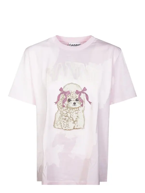 GANNI Short Sleeve T-shirt With Puppy Graphic - Rosa