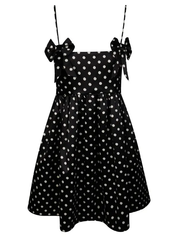 GANNI Polka Dot Mini Gown With Spaghetti Straps - Nero