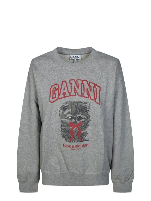 GANNI Gattino Logo Crewneck Sweatshirt - Grigio
