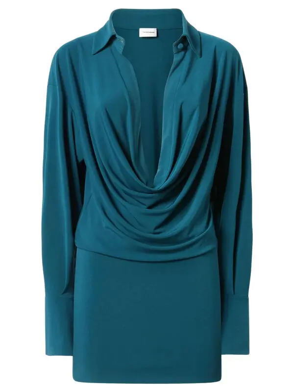 Andamane The Attico Deep V-neck Dress With Oversized Button Cuffs - Blu