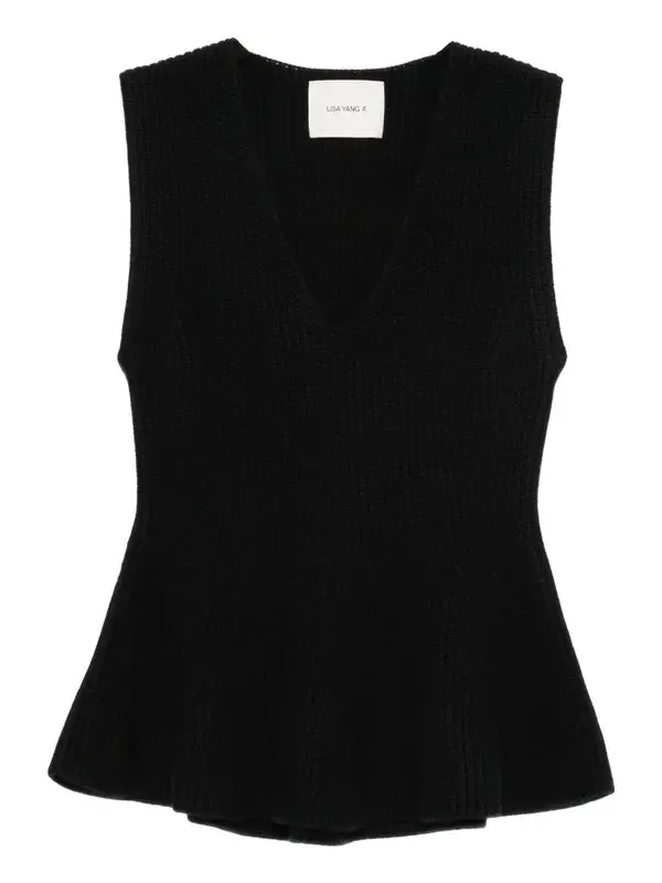 LISA YANG V-neck Ribbed Cashmere Sweater - Nero
