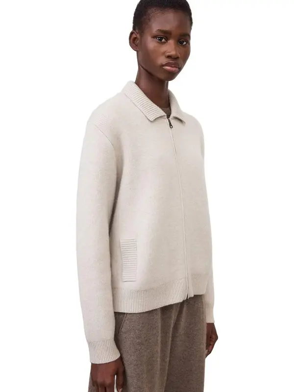 LISA YANG Double-face Cashmere Cardigan With Elegant Collar And Two-way Zip - Grigio