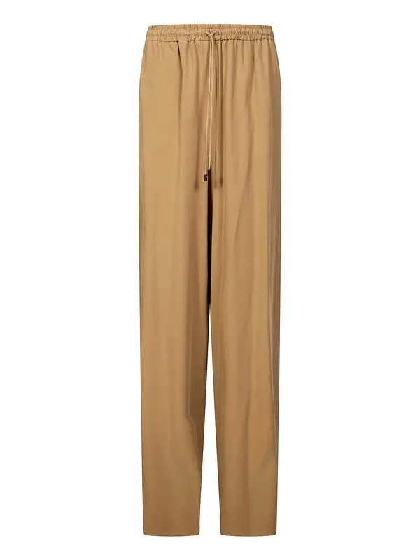Max Mara Silk Drawstring Waist Wide-leg Pants - Beige