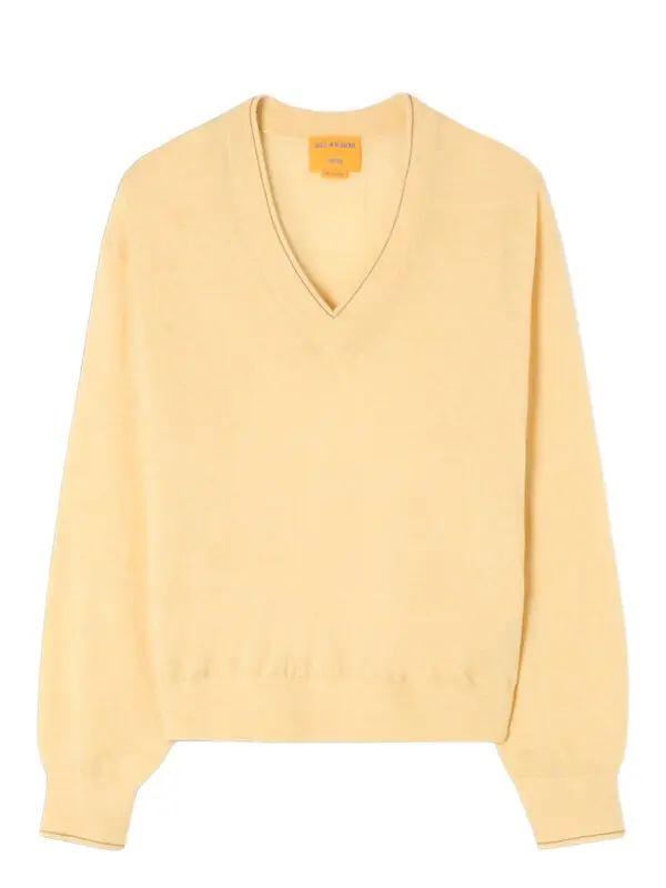Guest In Residence V-neck Cashmere Sweater With Contrast Tipping - Giallo