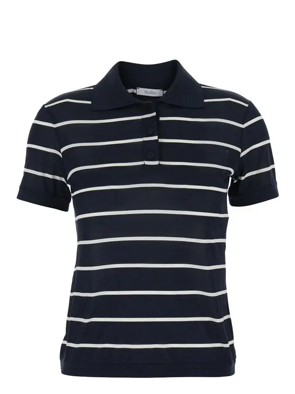 Max Mara Striped Silk Polo Top - Nero
