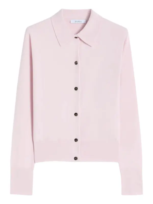 Max Mara Slim Fit Wool Blend Sweater With Shirt Collar And Horn Button Placket - Rosa
