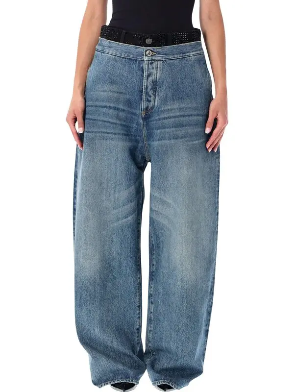 Attico Layered Waist Wide-leg Jeans - Blu