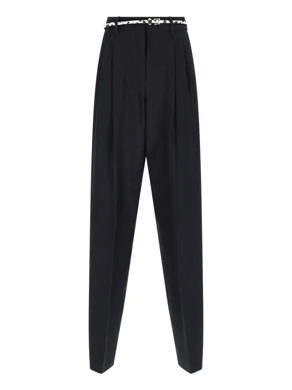Max Mara High-waist Pleated Wide-leg Trousers With Matching Pony-hair Belt - Nero
