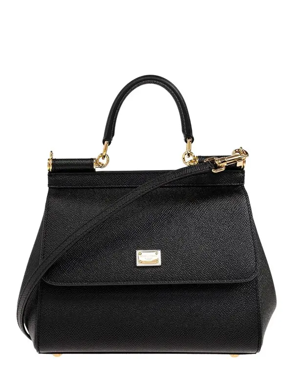 Dolce & Gabbana Mini Front Flap Double Magnet Bag With Logo Tag, Top Handle & Calfskin Strap - Nero