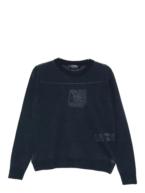 Max Mara Linen Crewneck Sweater With Embossed Logo Detail - Blu
