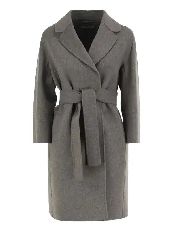 Max Mara Wide-fit Virgin Wool Coat With Notched Lapel And Belt - Grigio