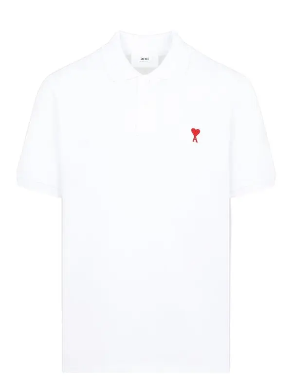 AMI Paris Heart Embroidered Polo Shirt - White