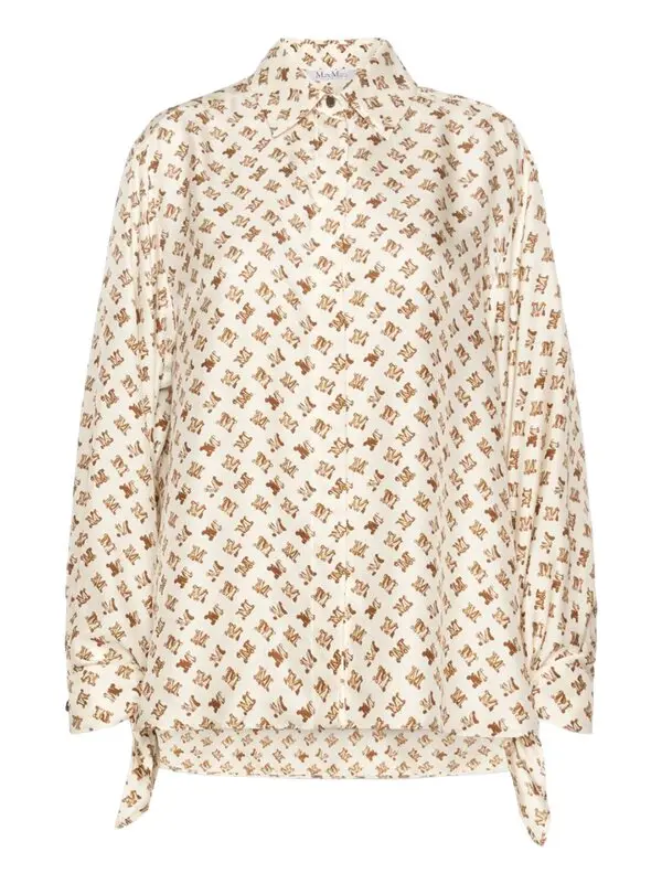 Max Mara Silk Printed Blouse With Tie Cuffs - Bianco