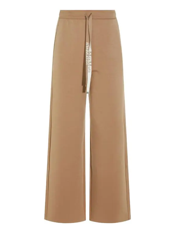 Max Mara Double Cotton Wide-leg Trousers With Jacquard Drawstring - Marrone