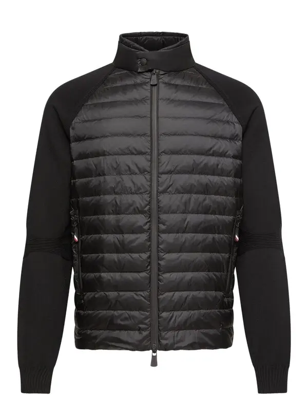 Moncler Down-filled Long-season Jacket With Zip Pockets & Jacquard Logo - Nero
