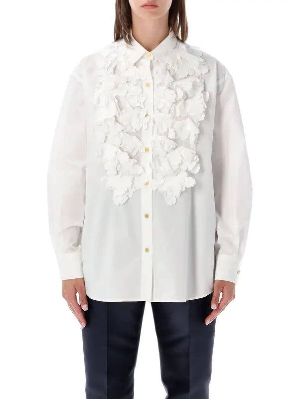 Alberta Ferretti Embroidered Floral Appliqué Cotton Shirt - Bianco