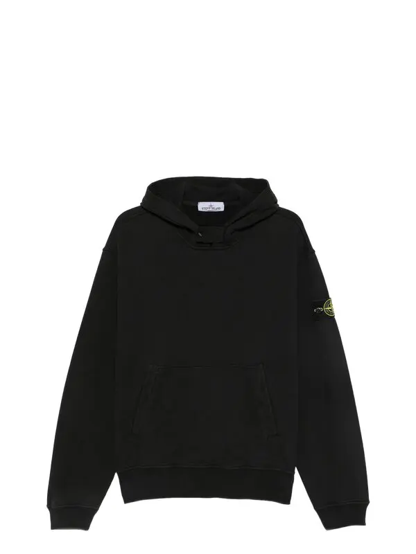 Stone Island Hooded Sweatshirt With Snap-button Collar - Nero