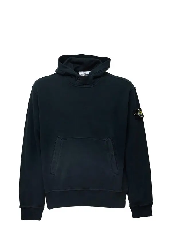 Stone Island Hooded Sweatshirt With Snap-button Collar - Verde