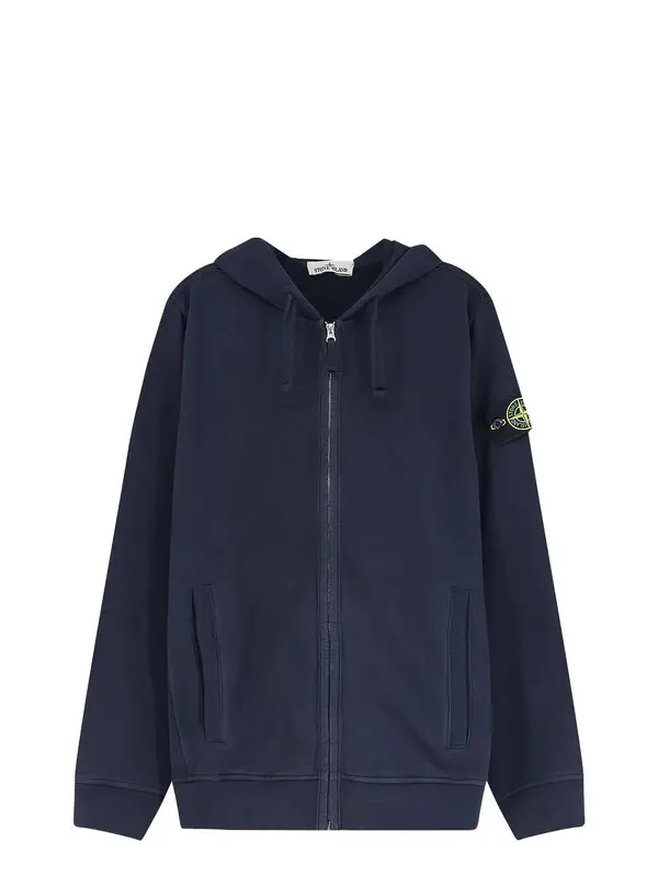 Stone Island Cotton Zip-up Hooded Sweatshirt - Blu