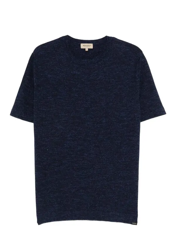 Woolrich Wool-blend Knit Short-sleeve T-shirt In Cotton-linen - Blu