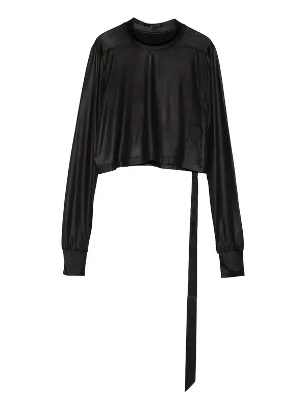 Rick Owens Cropped Long Sleeve T-shirt With Ribbed Crewneck - Nero