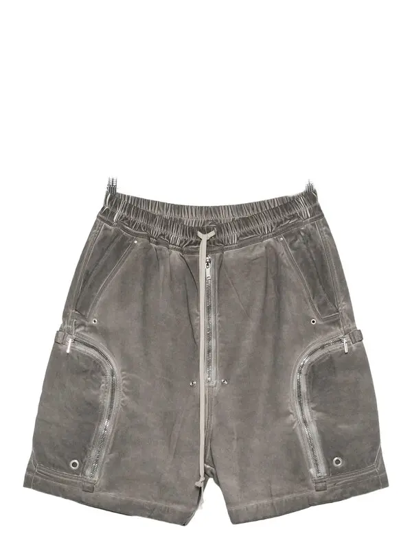 Rick Owens Cotton Drawstring Shorts With Zip Front Pockets And Side Cargo Pockets - Grigio