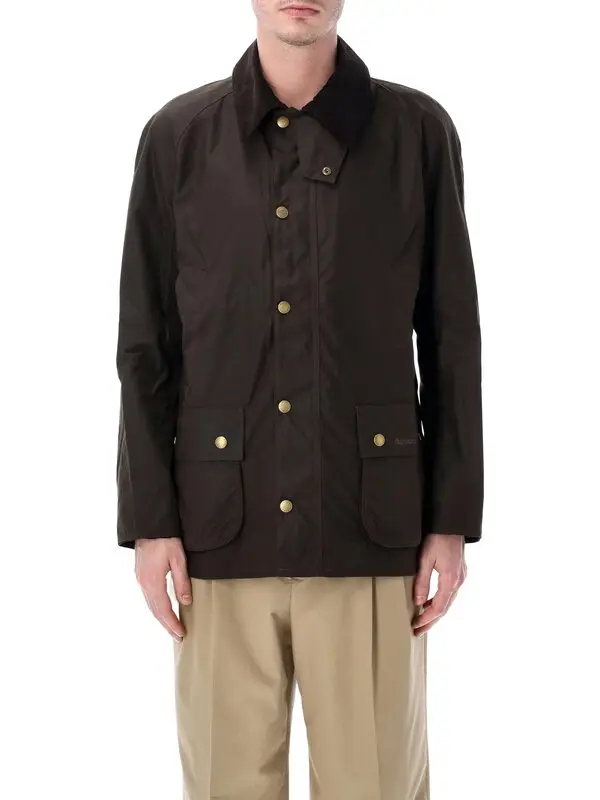 Barbour Ashby Waxed Cotton Jacket With Corduroy Collar - Verde