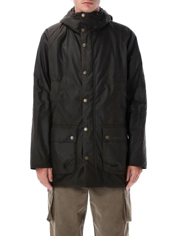 Barbour Bedale Waxed Parka Jacket With Fixed Hood And Tartan Lining - Verde