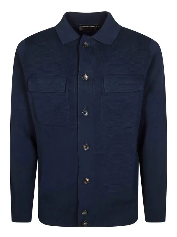 FILIPPO DE LAURENTIIS Textured Sweater Jacket With Spread Collar - Blu