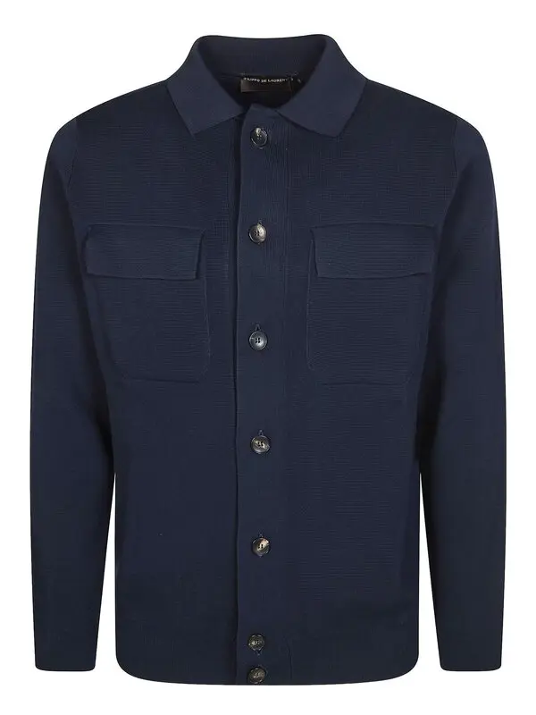 FILIPPO DE LAURENTIIS Textured Sweater Jacket With Spread Collar - Blu