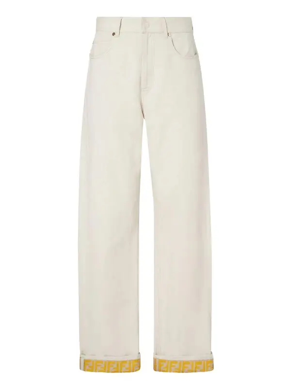 Fendi Monogram Trimmed Wide-leg Jeans - Beige