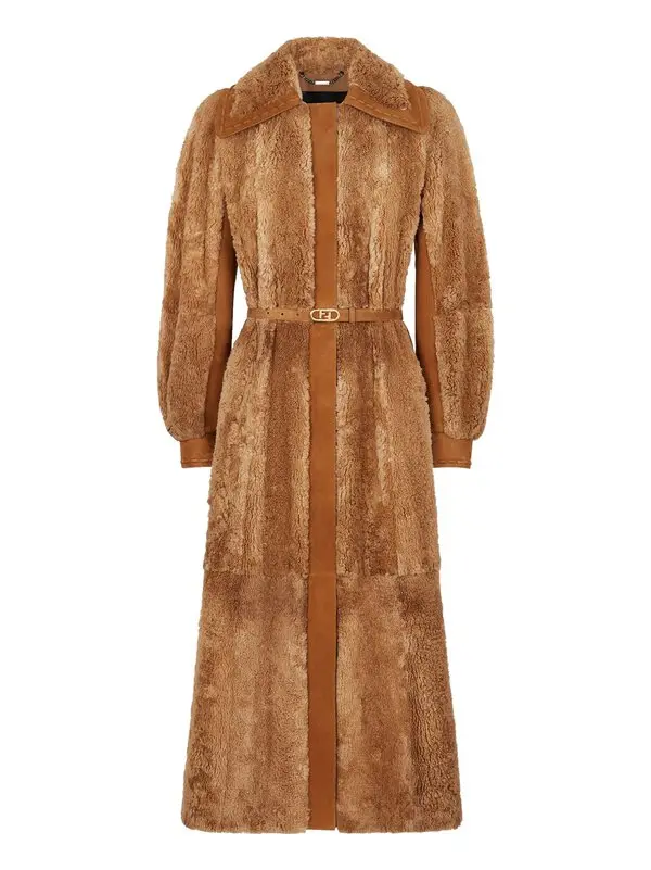 Fendi Soft Mink Fur Coat With Bell Sleeves And Selleria Stitching - Brown