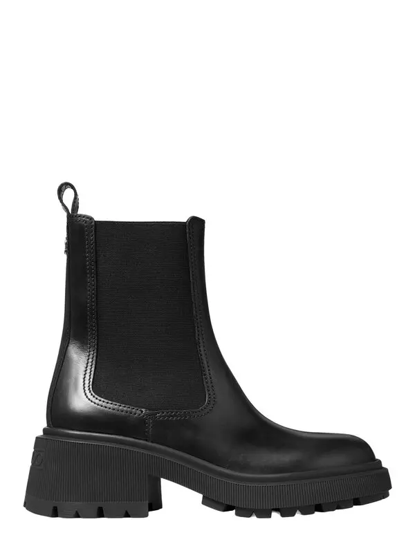 JIMMY CHOO Tamia Chelsea Flat Boots In Shiny Calf Leather - Black