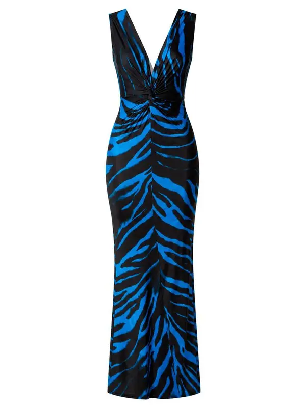 CHIARELLA Rugido Sequin Zebra Print Dress - Black/blue