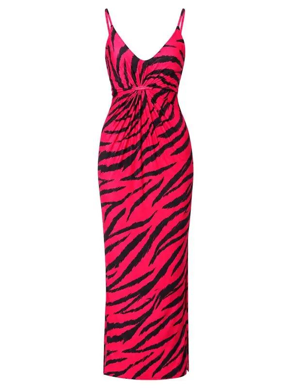CHIARELLA Red Zebra Print Midi Dress - Red/black