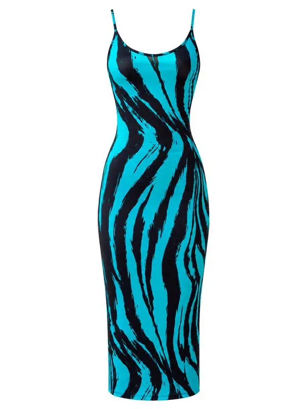 CHIARELLA Salma Zebra Print Midi Dress - Green/black