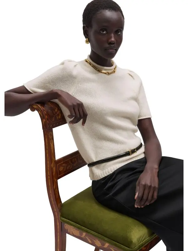 ME+EM Merino Cashmere Silk Pouf Sleeve Knit Tee - Cream