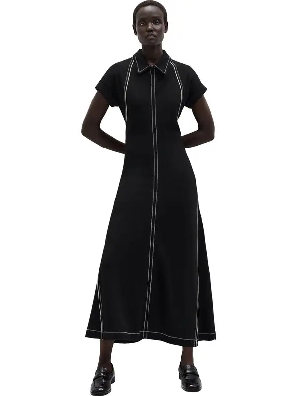 ME+EM Stitch Detail Fit And Flare Midi Dress - Black