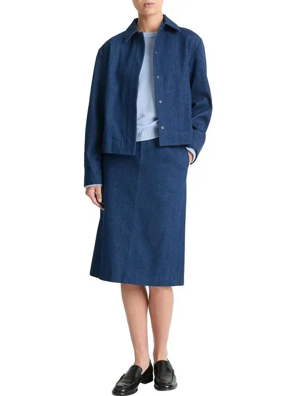 Vince Italian Cotton Double-waistband Mid-rise Pencil Skirt - Indigo