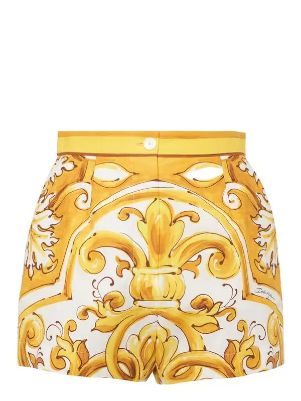 Dolce & Gabbana Majolica High-rise Cotton Shorts - Yellow