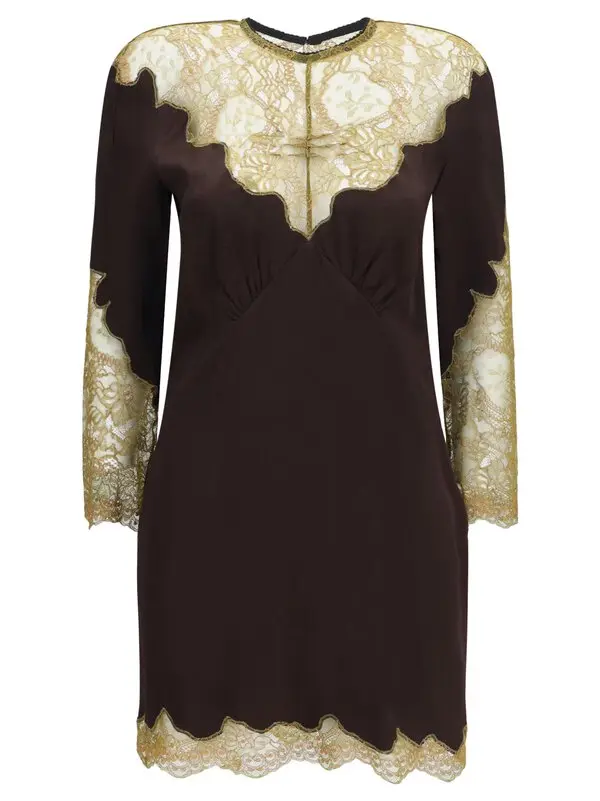 Attico Short Dress With Lace Details - Black