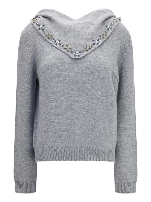 Prada Sweater With Integrated Embellished Scarf - Grey