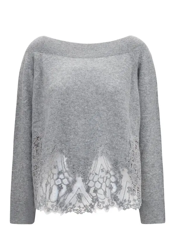 Ermanno Scervino Boat Neck Lace Trim Sweater - Grey