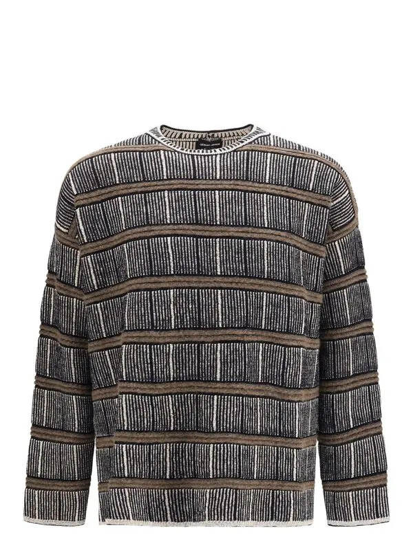 Giorgio Armani Oversized Ribbed Sweater In Silk And Virgin Wool Blend - Blue