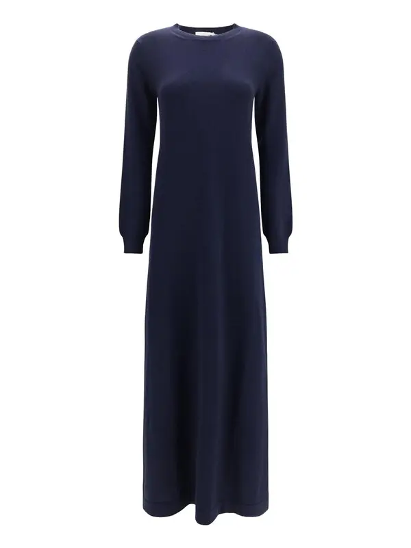 Malo Long Cashmere Crewneck Dress - Blue